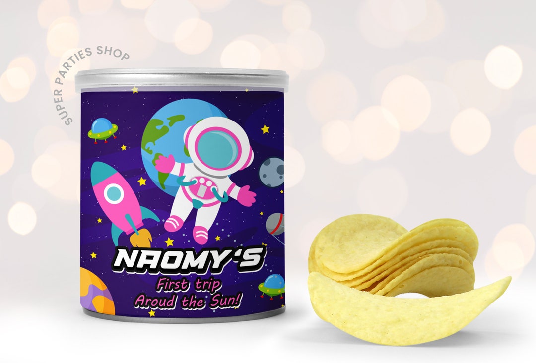 Space Chips Can Printable Astronaut Birthday Gift Wrapper Galaxy Favor ...