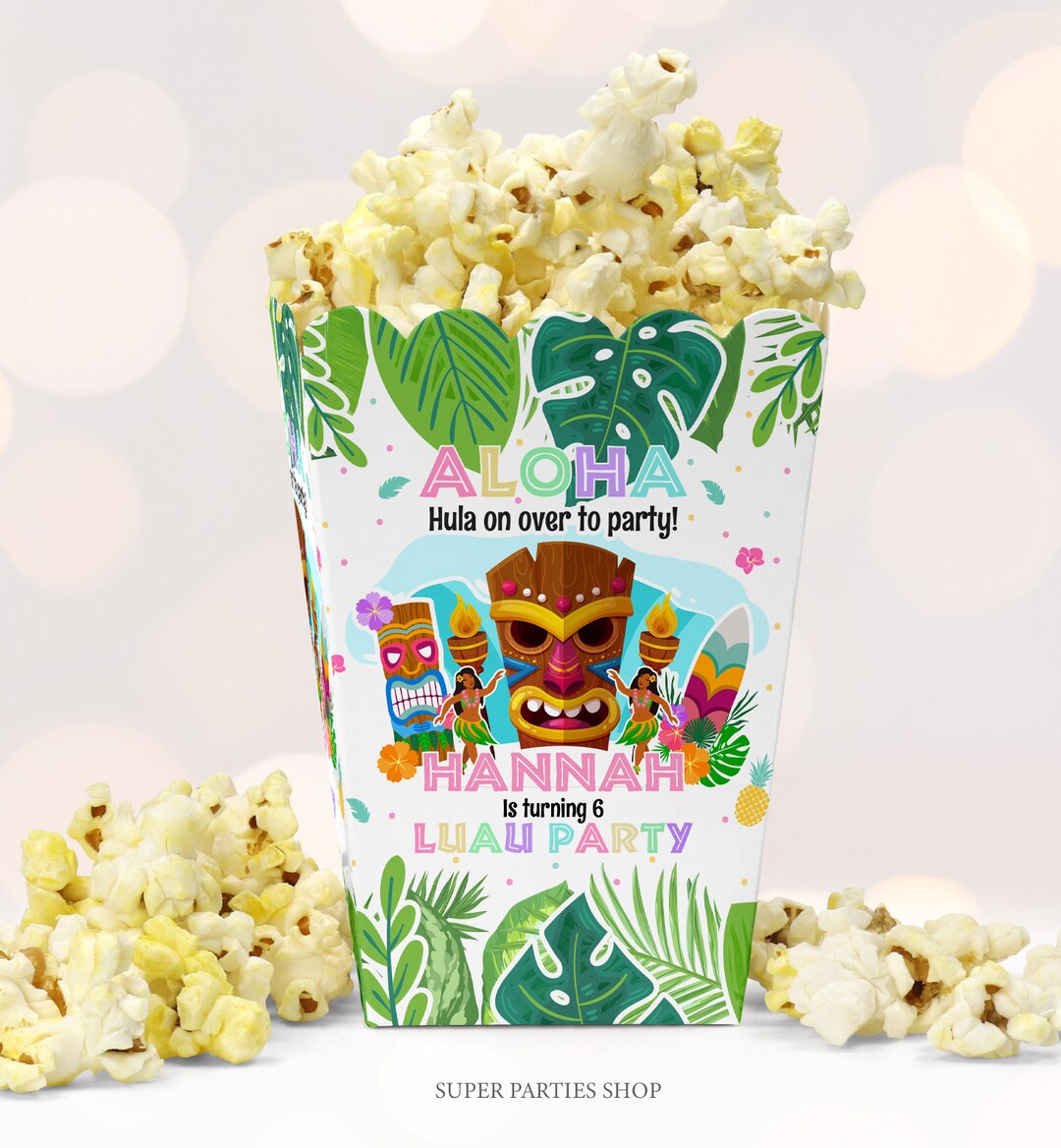 Luau Popcorn Box Template Printable, Aloha Favors, Tropical Party Favor ...