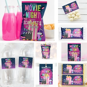 Movie Night Bundle Printable, Movie Night Favors, Girls Movie Night ...