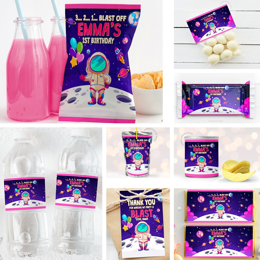 Space Bundle Kit Printable Astronaut Birthday Gift Wrapper Galaxy Favor ...