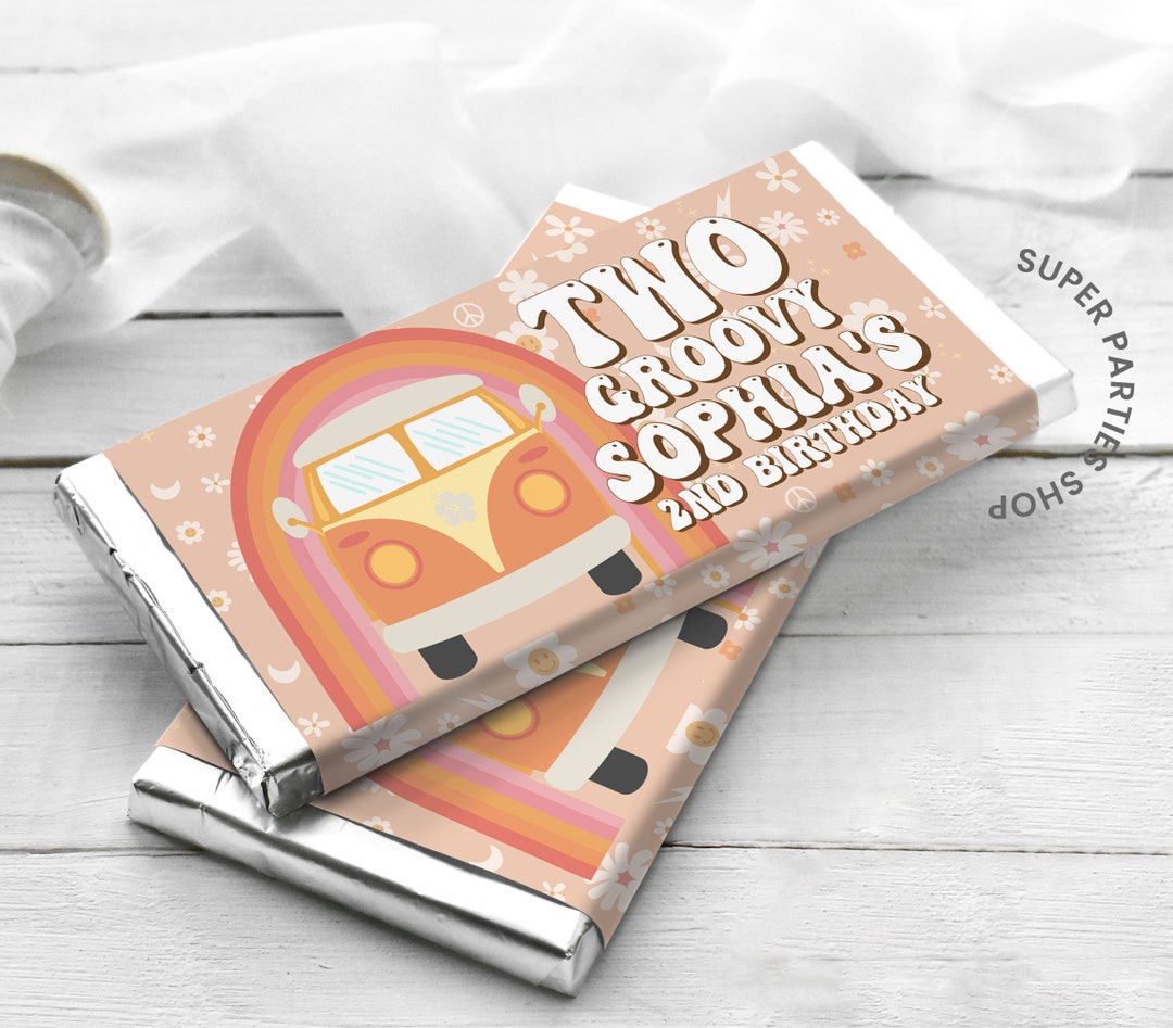 Groovy Candy Bar Wrapper Printable, Flower Power Birthday Party Decor ...