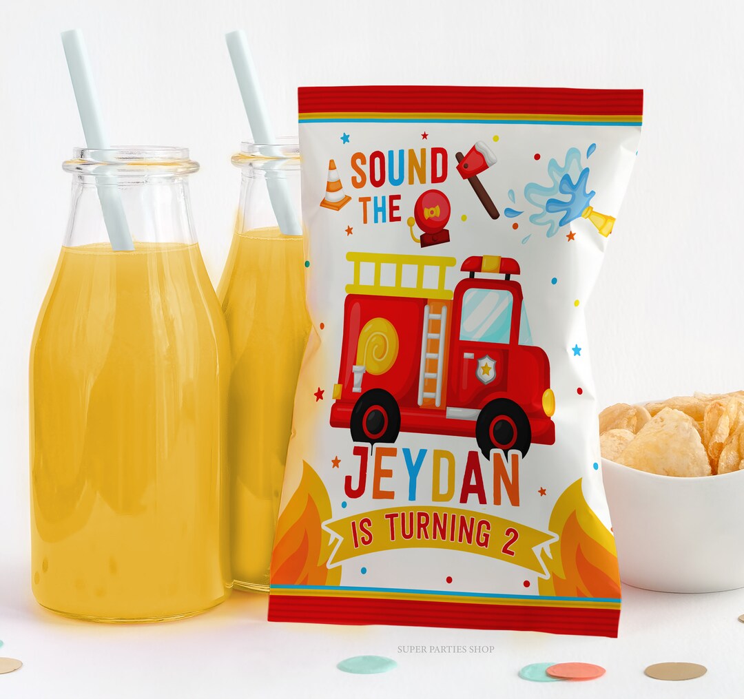 Fireman Chip Bag Printable , Firetruck Potatoes, Birthday Invitation ...