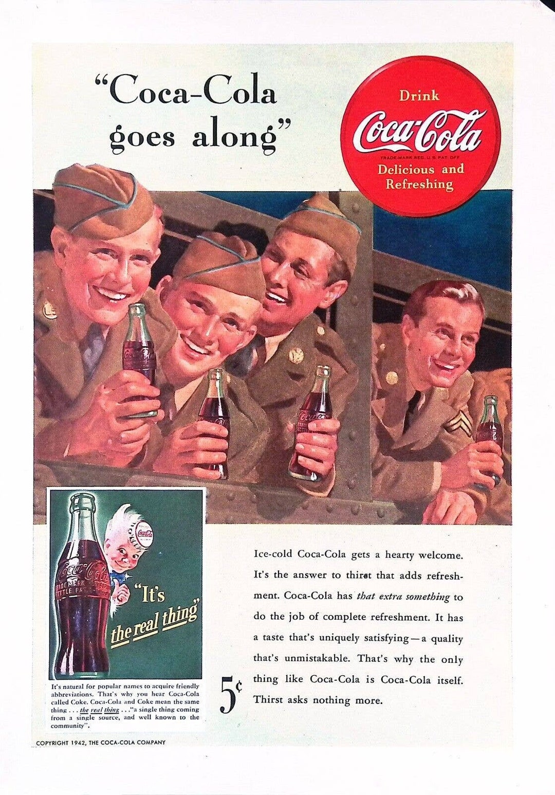 Coca-cola 1942 Print Ad Soft Drink Soda Coca-cola Goes Along - Etsy