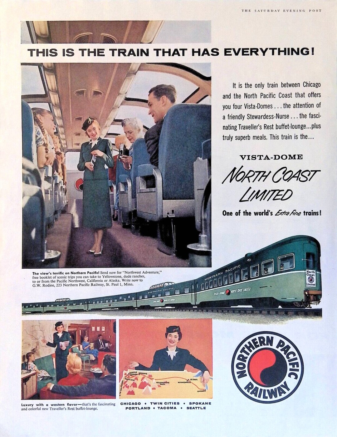 Northern Pacific Railway 1956 Print Ad North Coast Limited - Etsy