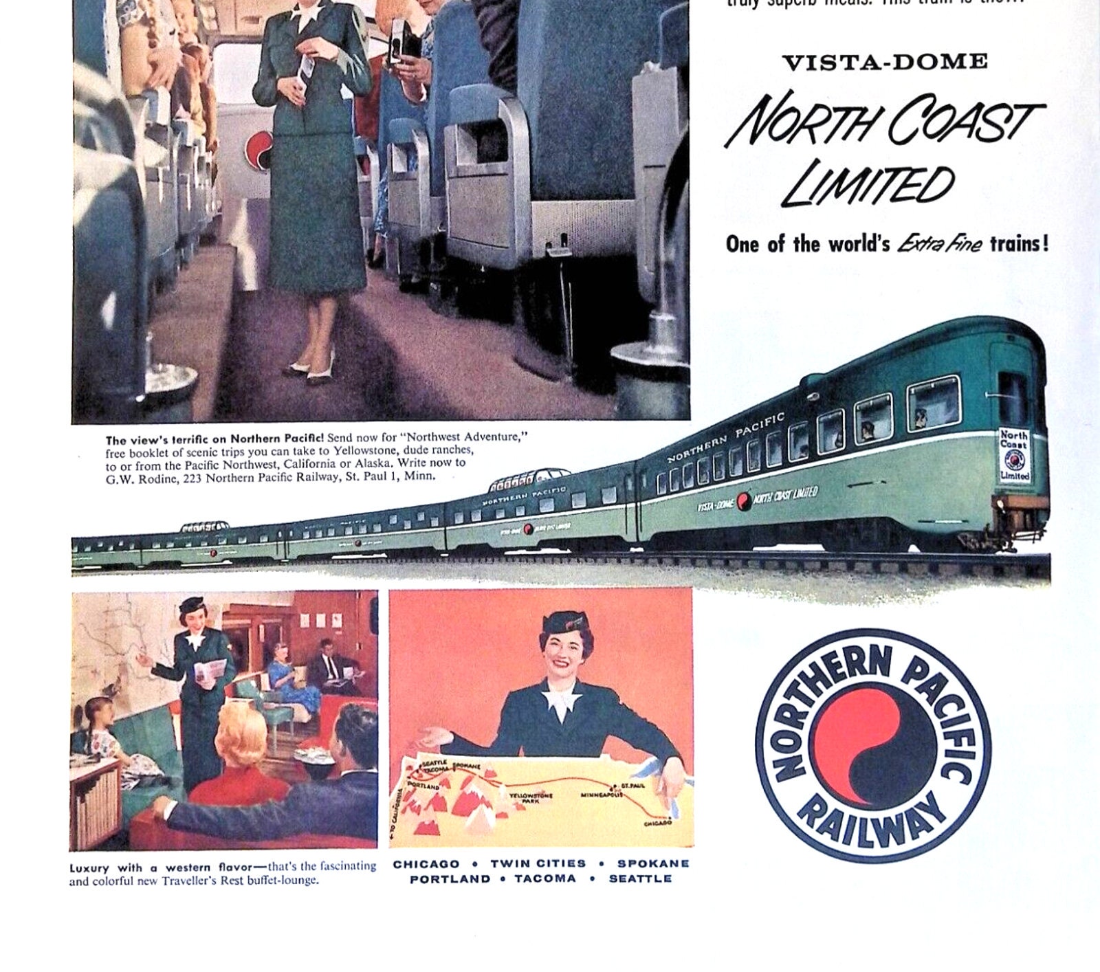Northern Pacific Railway 1956 Print Ad North Coast Limited - Etsy