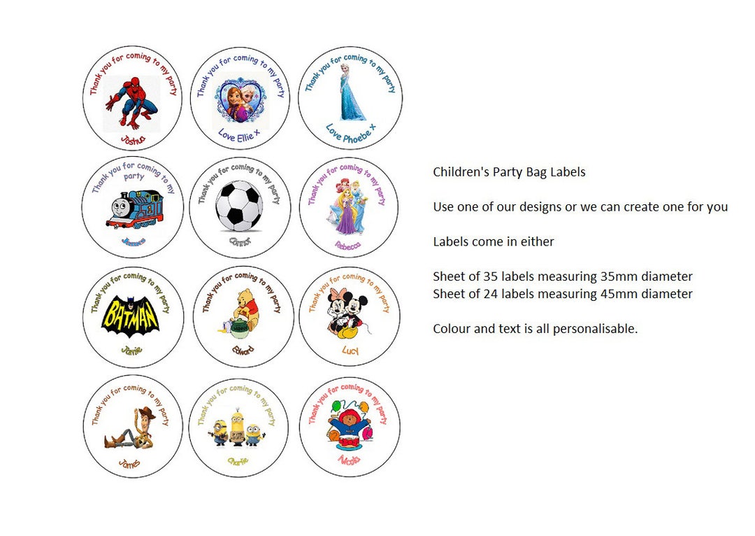 Choose Your Theme, Personalised Party Bag Labels - Etsy
