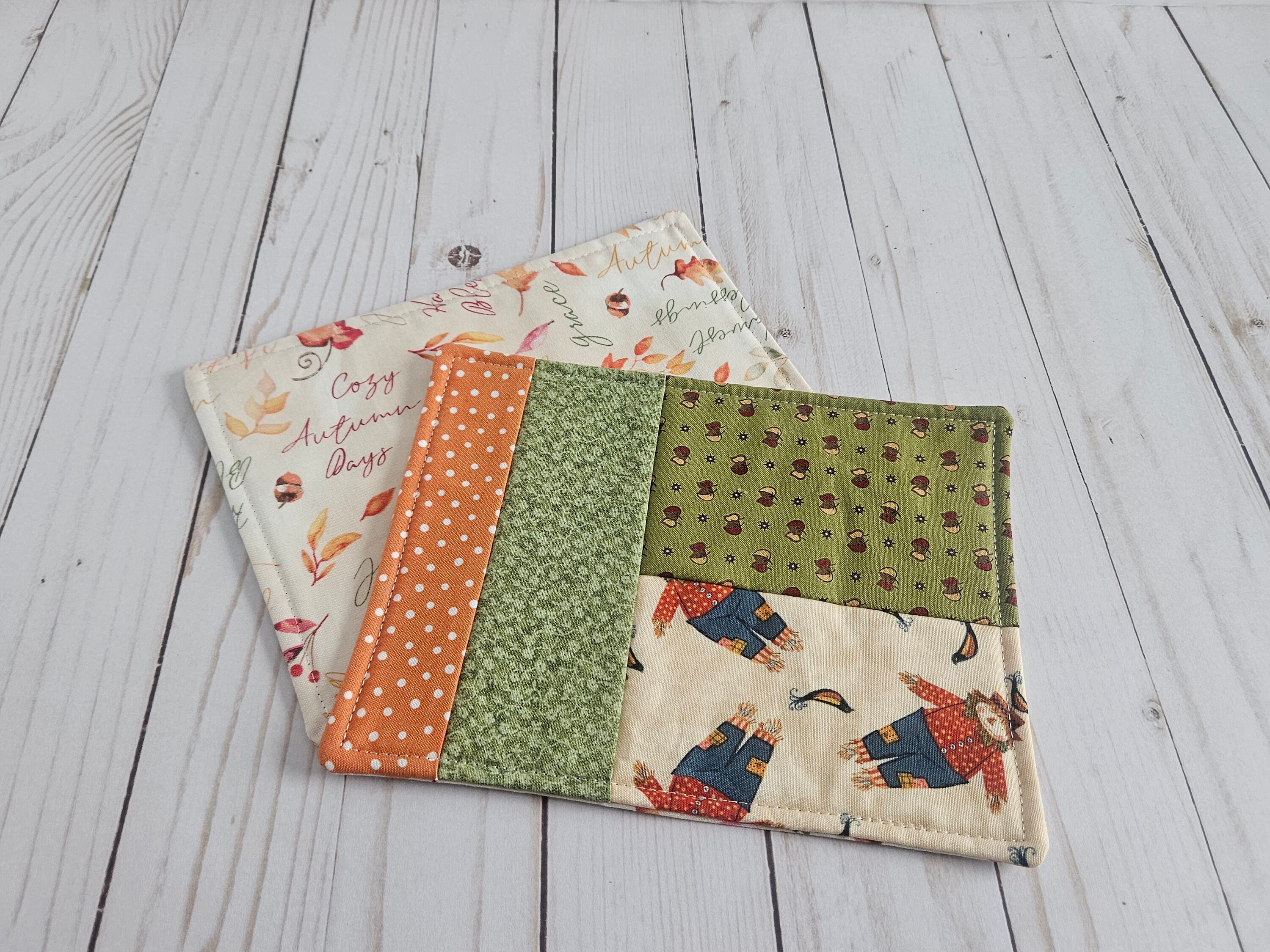 Quilted Fabric Fall Mug Rug Handmade Reversible Autumn Harvest ...