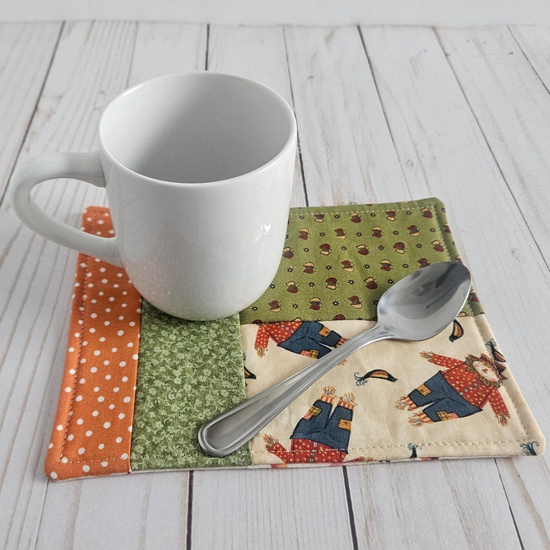 Quilted Fabric Fall Mug Rug Handmade Reversible Autumn Harvest ...
