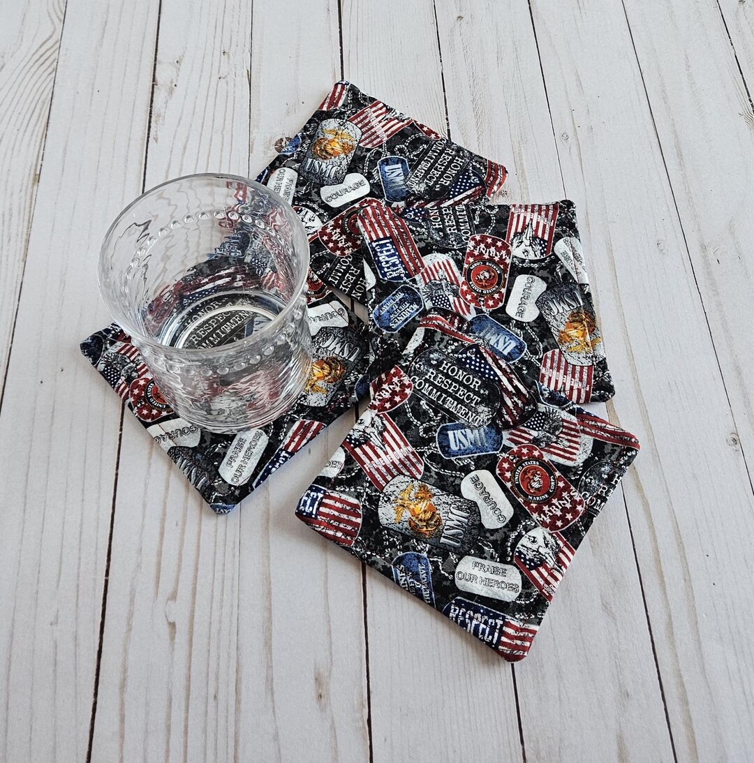 Marine Corps Coaster Reversible 4 Piece Set USMC Veteran Retirement ...