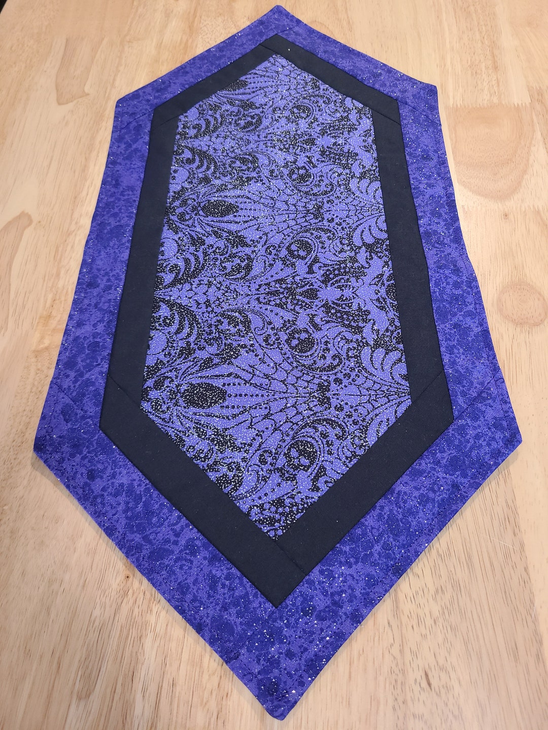 Halloween Quilted Table Runner Small Table Topper Dark Glitter Purple ...