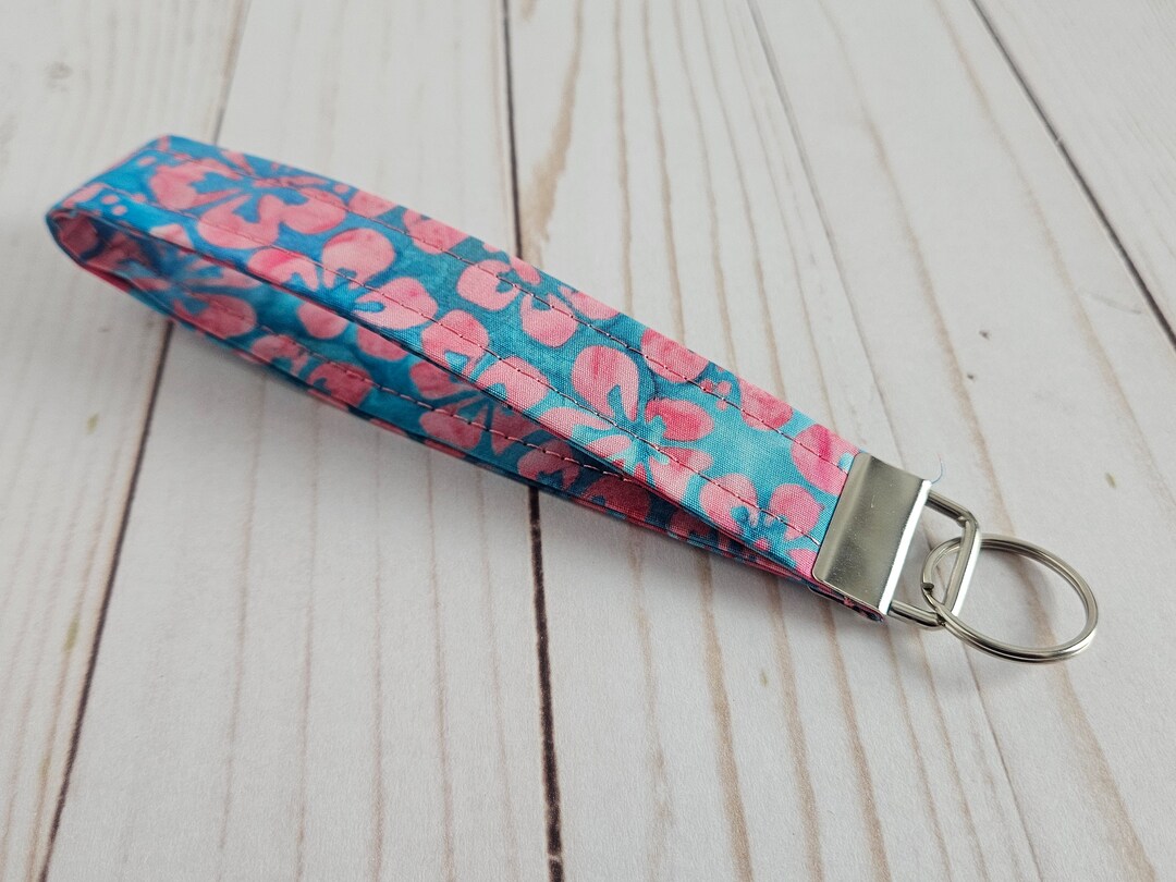 Hibiscus Flower Batik Fabric Wristlet Keychain Hands-free Handmade 6 ...