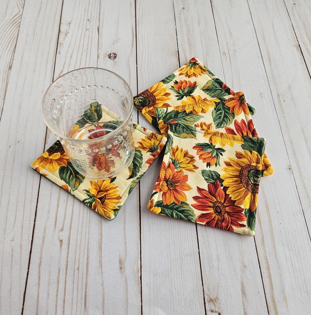 Sunflower Coasters Set of 4: Rustic Farmhouse Fall Table Decor ...
