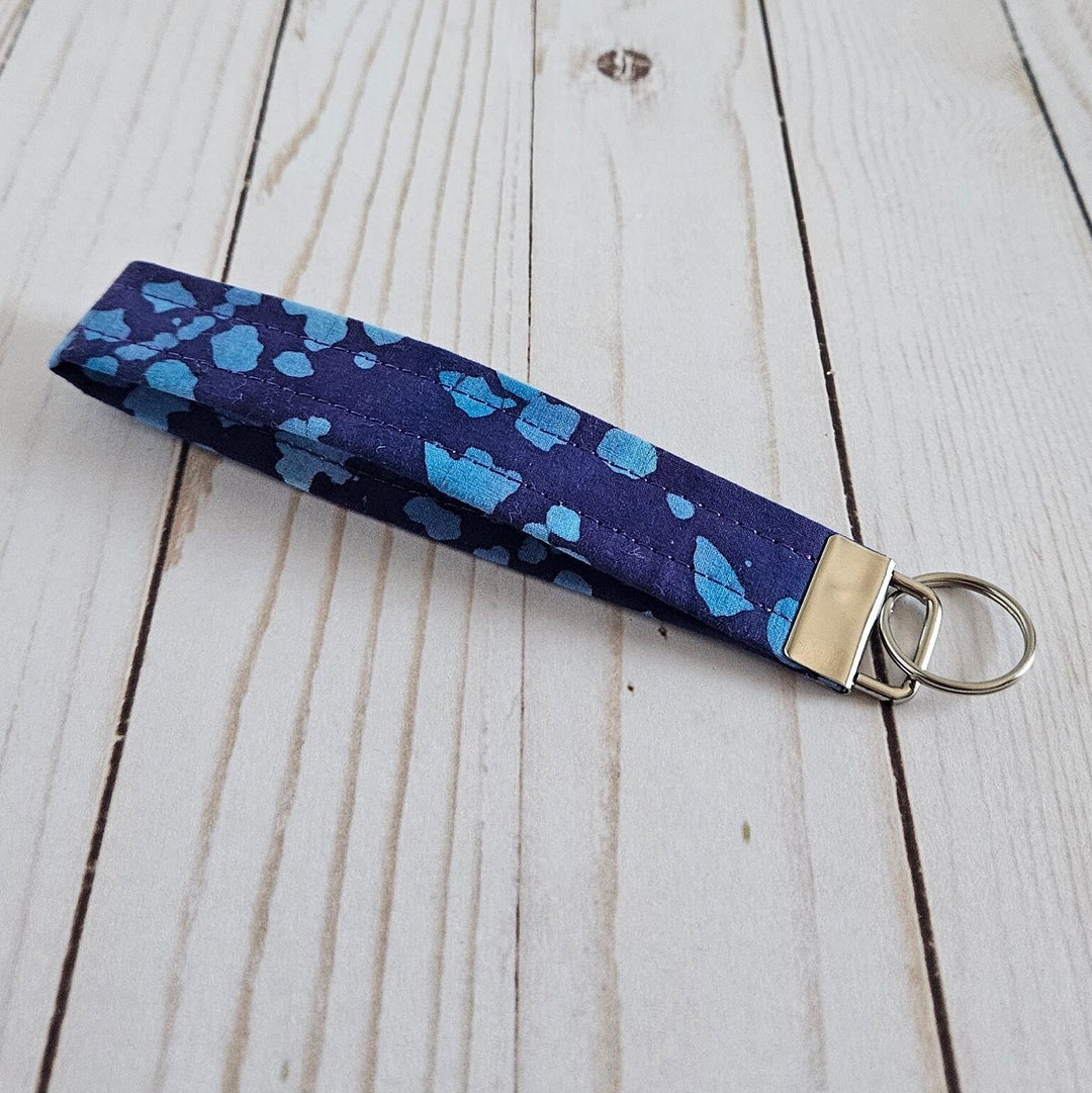 Blue Batik Wristlet Keychain: Handmade Fabric Key Fob, Teacher or ...