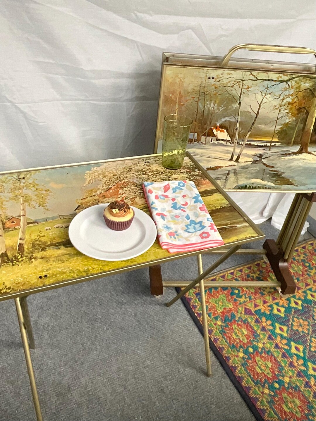 Vintage Mid Century Set of 4 Tv Trays With Stand TV Tray Upcycled ...