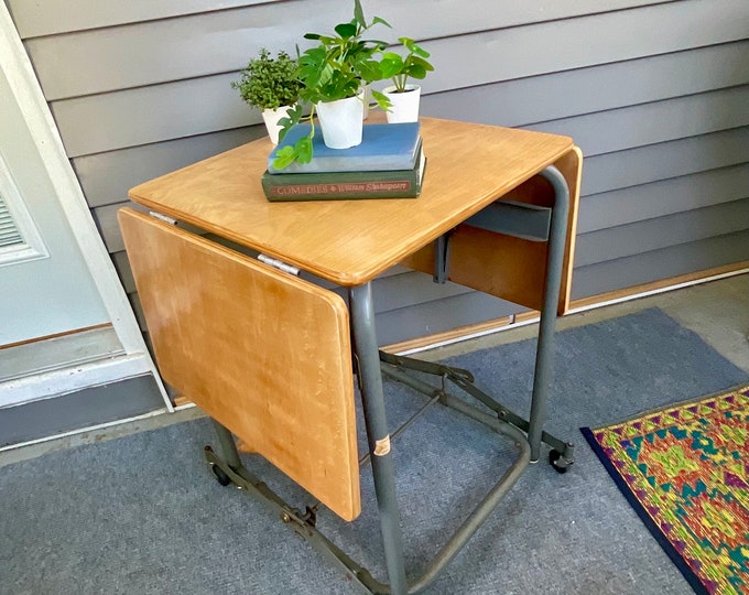 Vintage Table-mid Century-typing Table Wheeled Cart wood Top-computer ...