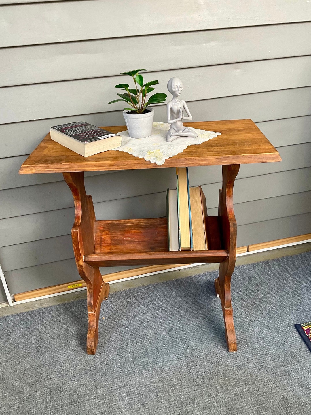 Vintage Wood Book Rack- Mid Century - Magazine Rack- Book Shelf -end ...