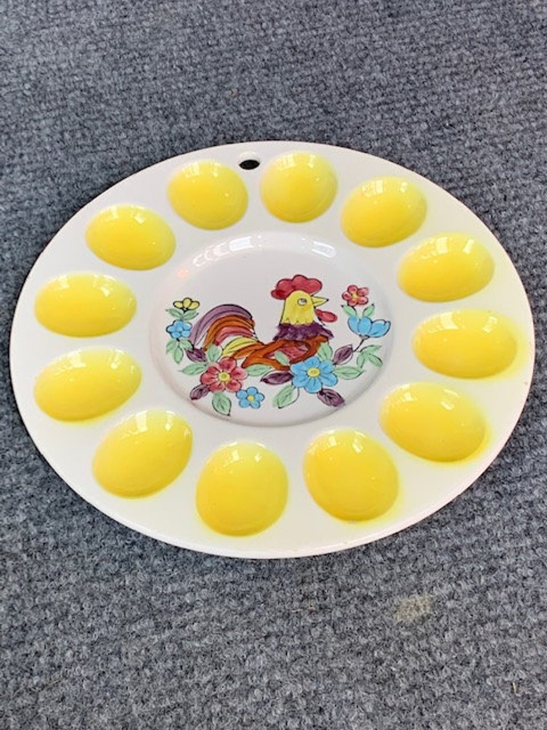 Vintage Egg Plate – Hand-painted Rooster Deviled Egg Server, Wall Decor ...