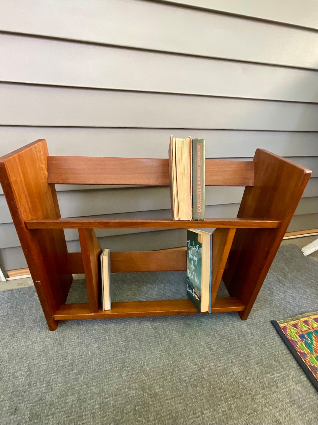 Vintage Wood Book Rack- Mid Century - Magazine Rack- Book Shelf - Table ...