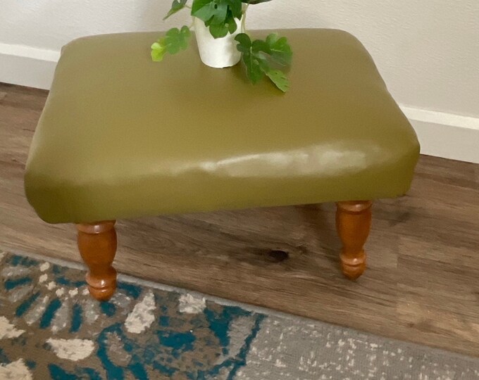 Vintage Mid Century Modern Green Vinyl Footstool/ottoman - Etsy