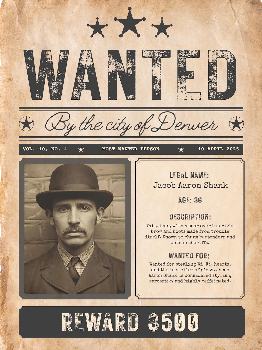 Editable Wanted Poster Template: Custom 18x24 Canva Design (digital ...