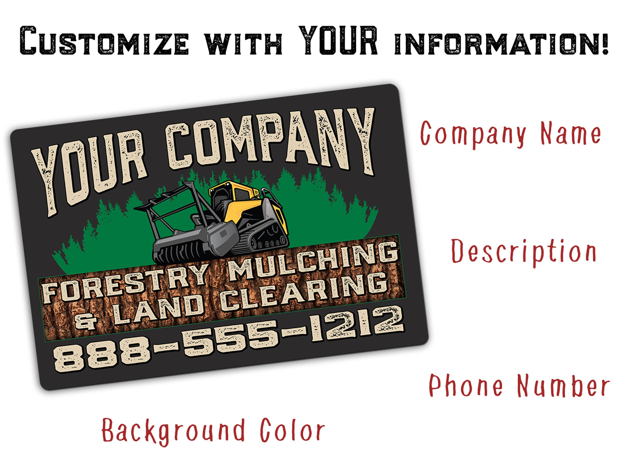 Forestry Mulching Company Custom Door Magnetic Signs Personalize to ...