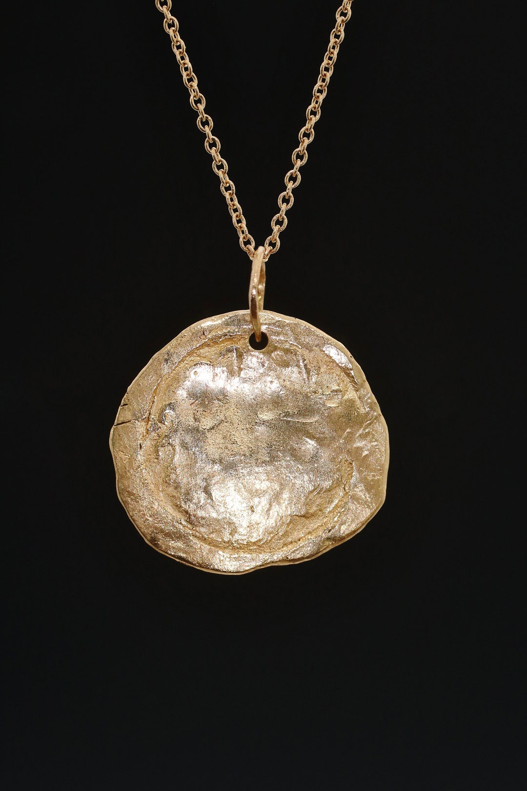 Gold Ancient Wave Coin Necklace, Handmade Gold Coin Necklace, Gold Moon ...