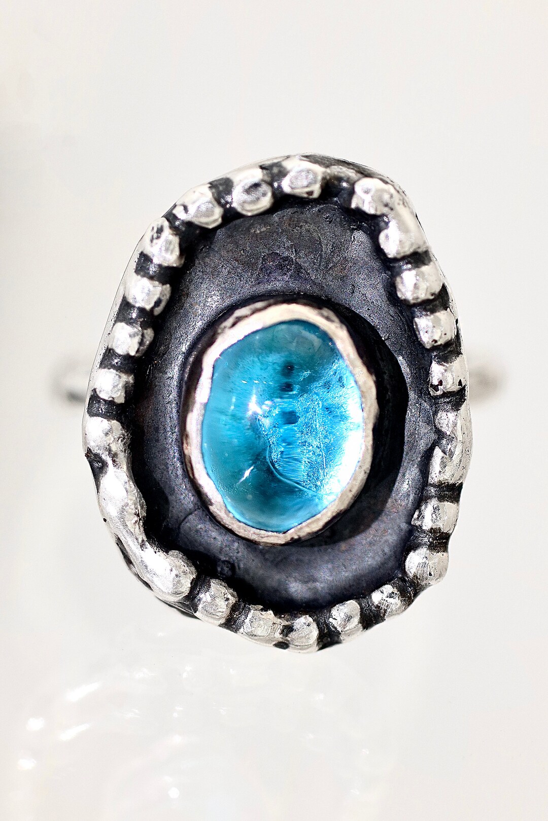 Blue Topaz Ancient Silver Ring Handmade Topaz Ring Swiss - Etsy