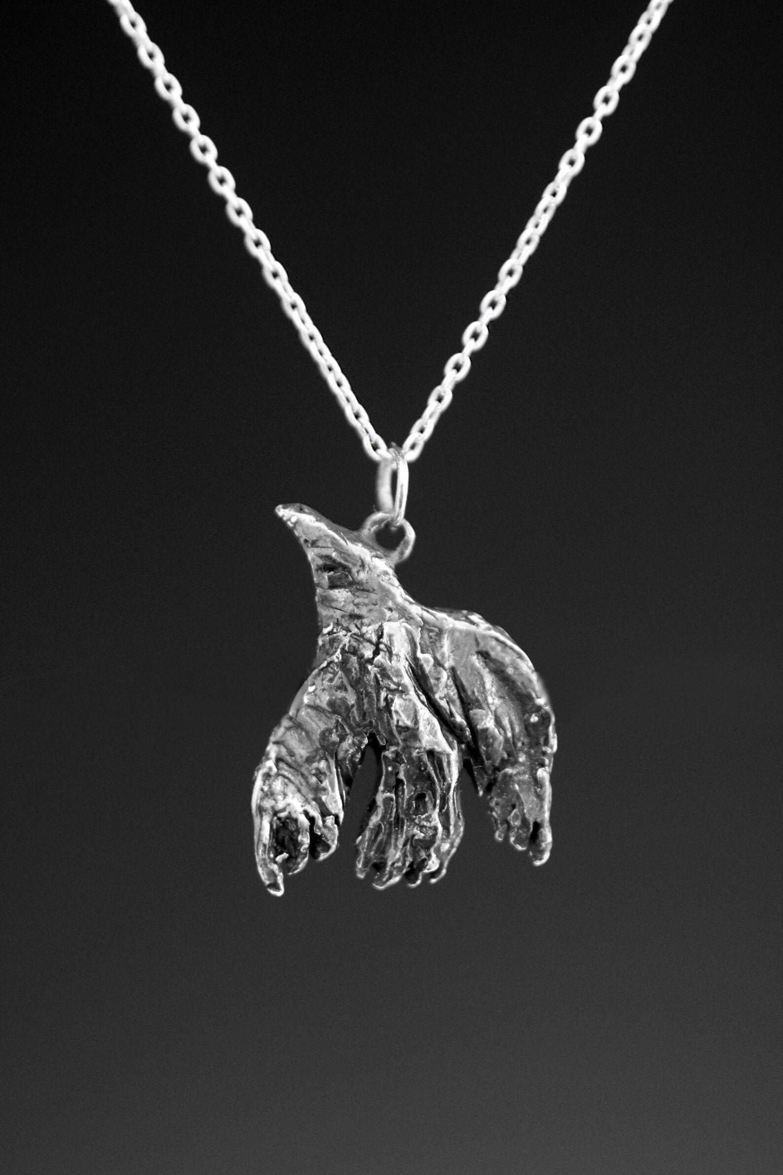 Silver Raven Necklace Handmade Raven Necklace Witch - Etsy