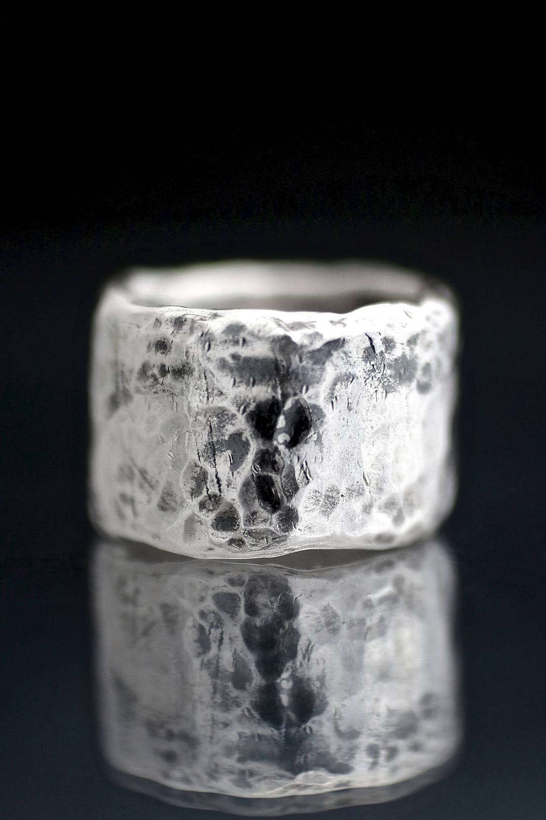 Wide Hammered Silver Ring, Handmade Hammered Ring, Moon Child Ring ...