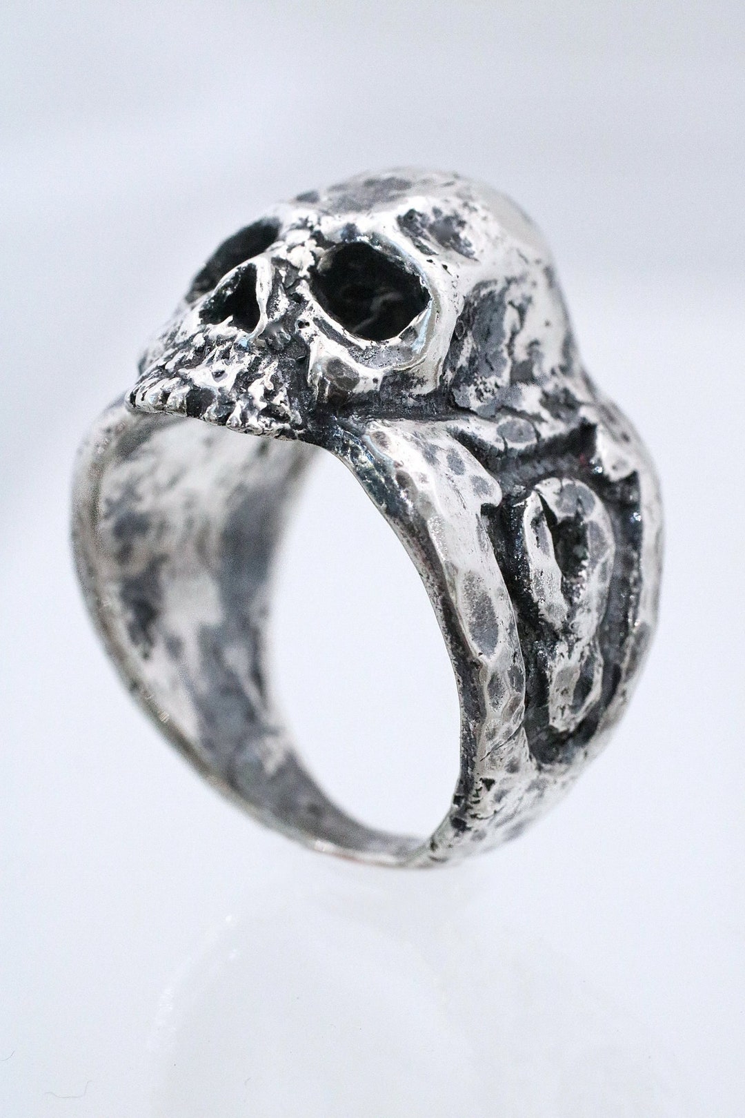 Men's Silver Ancient Skull Ring, Handmade Skull, Rustic Men Ring ...