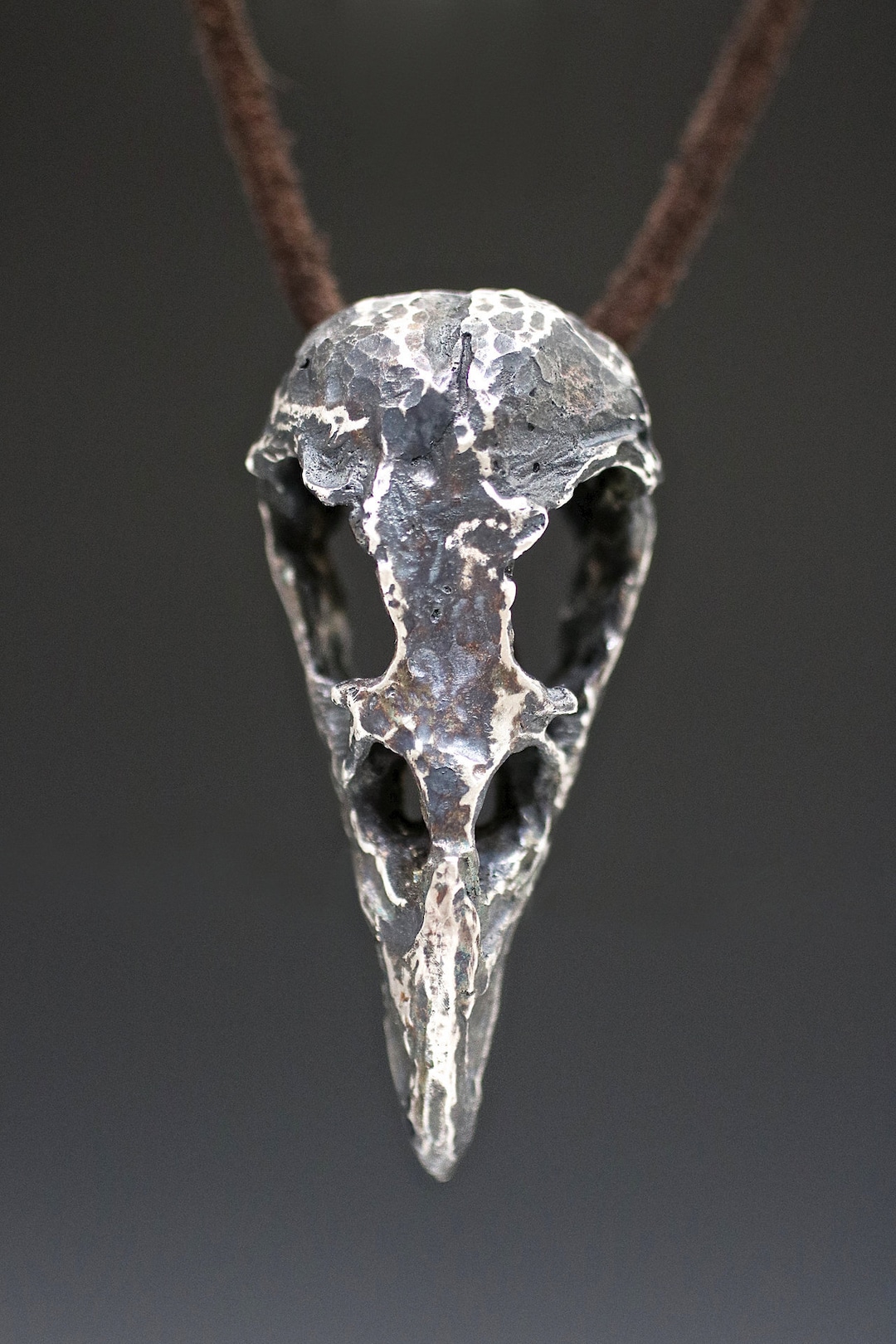 Silver Raven Skull Necklace, Carved Skull Necklace, Bird Skull Necklace ...