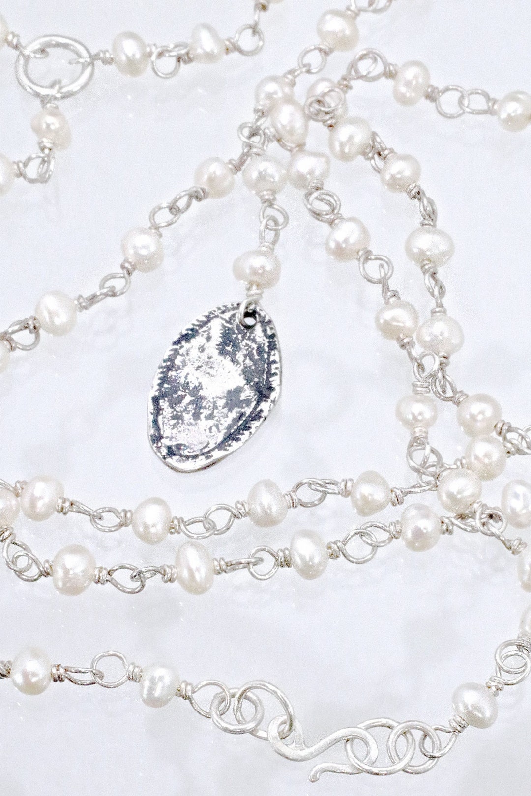 Silver Medallion Pearl Lariat Necklace Handmade Lariat Witch Etsy