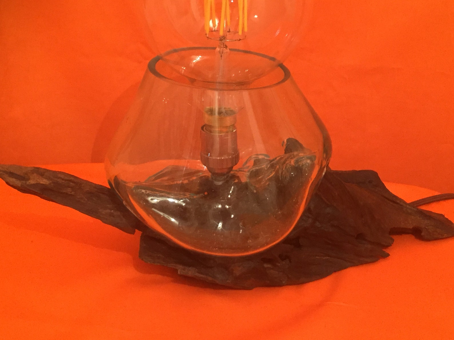 A Driftwood Log With a Moulded Glass Bowl Transformed Into a - Etsy