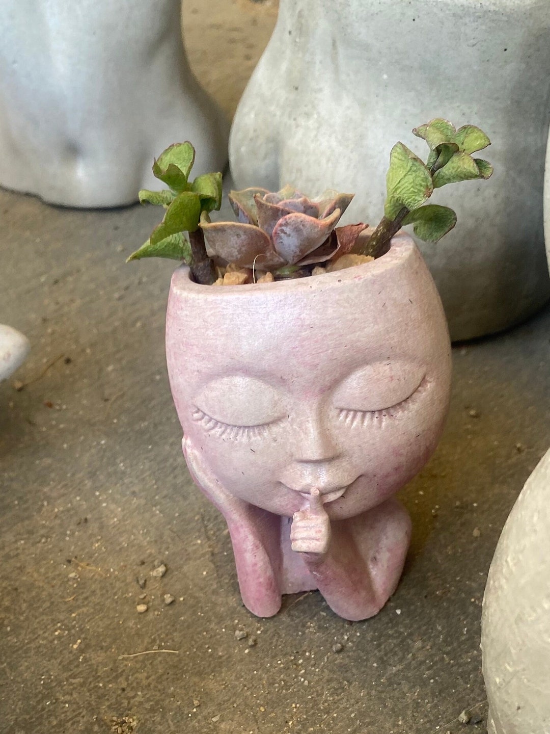 Girl Lady Face Body Secret Concrete Pots, Small Succulents Planter ...