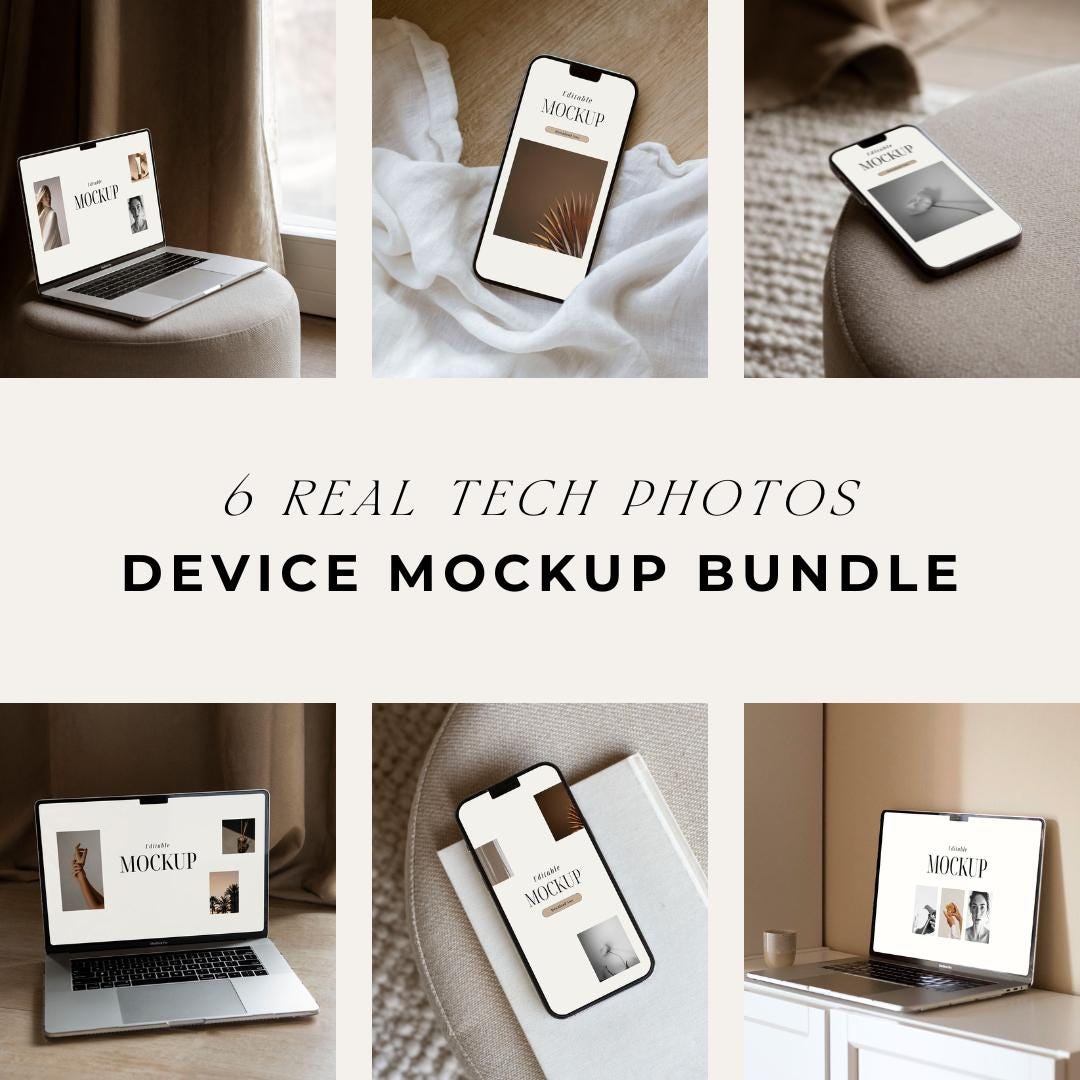 Device Mockup Bundle, 6 PSD Smart Object Templates, MacBook & iPhone ...