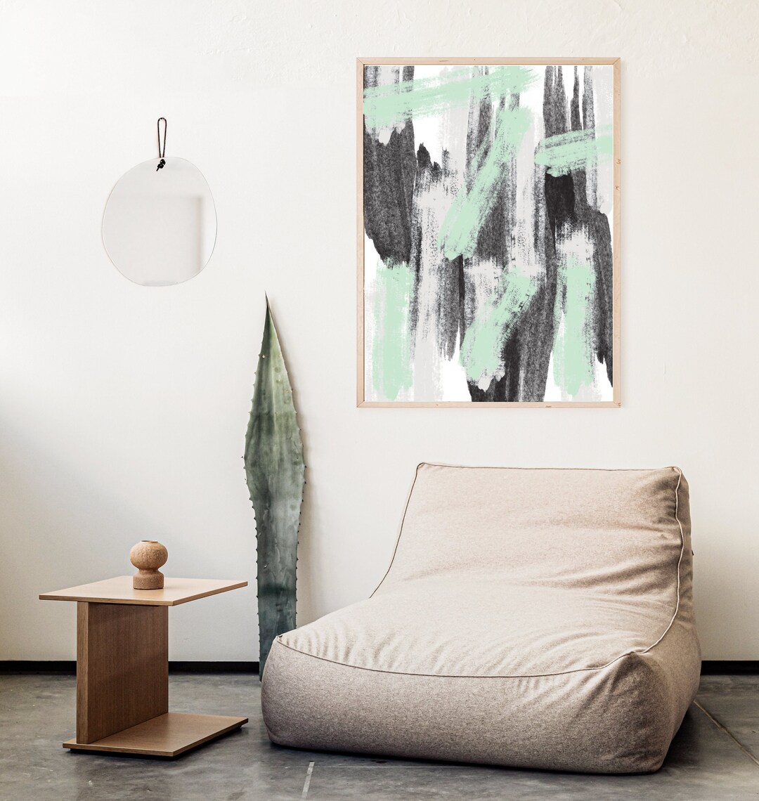Abstract Print Mint Green Grey Paint Marks Print Modern Paint Print ...