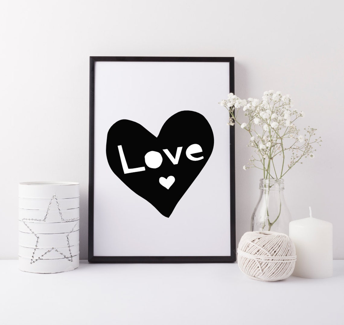 Love Heart Art Print Cute Love Print Monochrome Love Print | Etsy