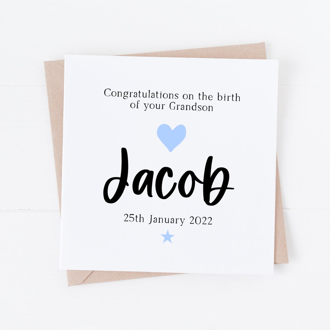 Personalised New Grandson Card Baby Grandson Card New Grandparents Card ...