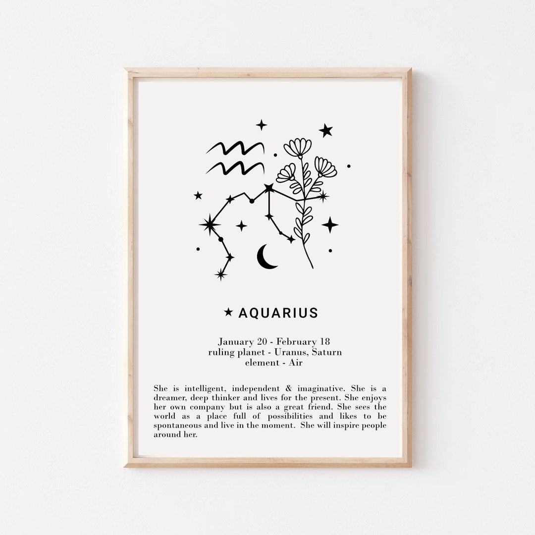 Aquarius Print, Custom Aquarius Poster She or He, Personalised Aquarius ...
