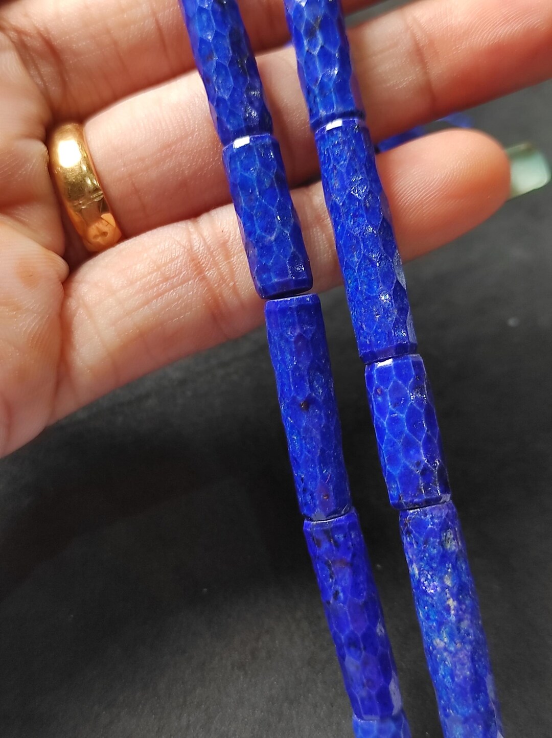 New Brand Natural Lapis Lazuli Tube Shape Concave Cut Faceted Beads, 6/ ...