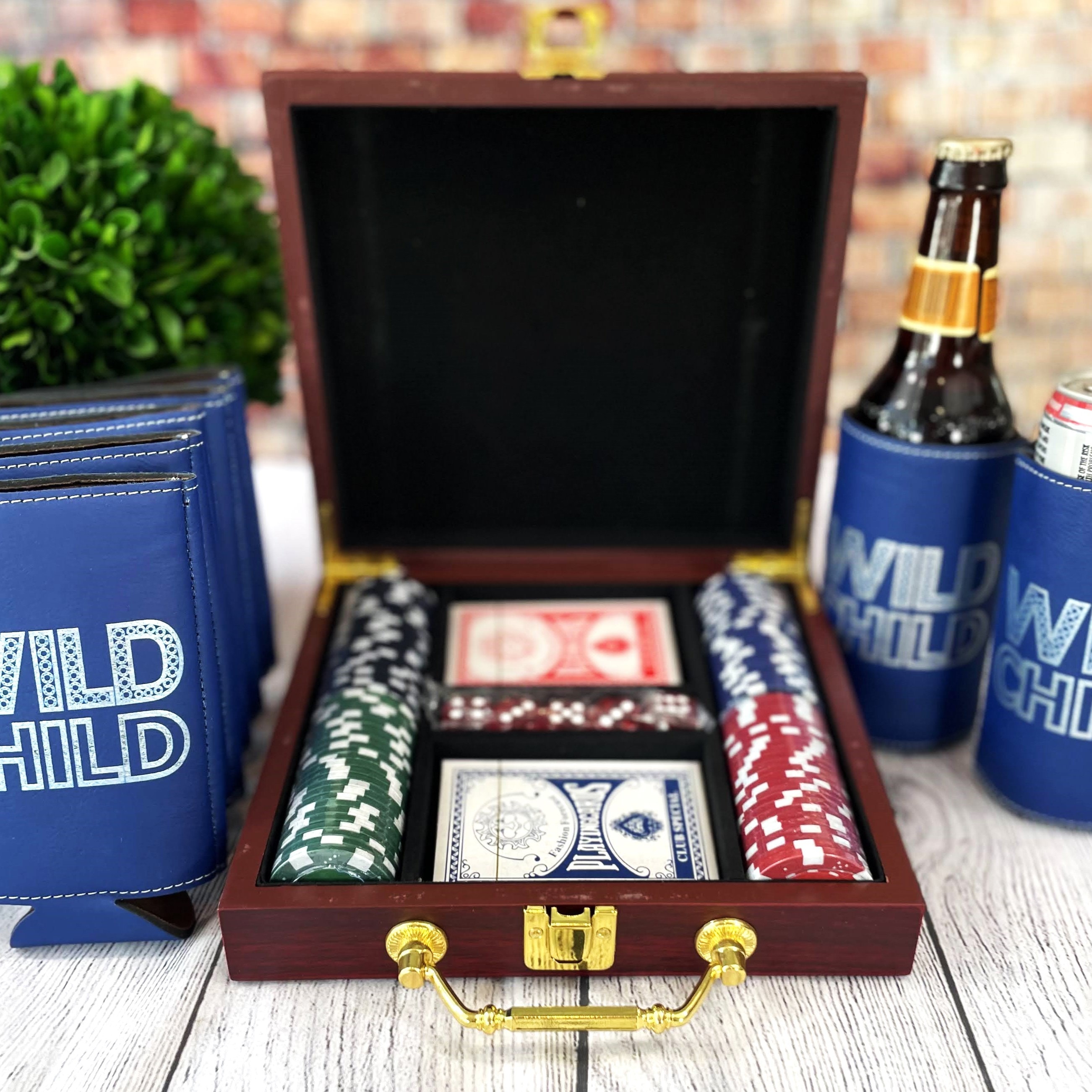 Custom Engraved Poker Chip Set, Wood Box Poker Set, Personalized Poker ...