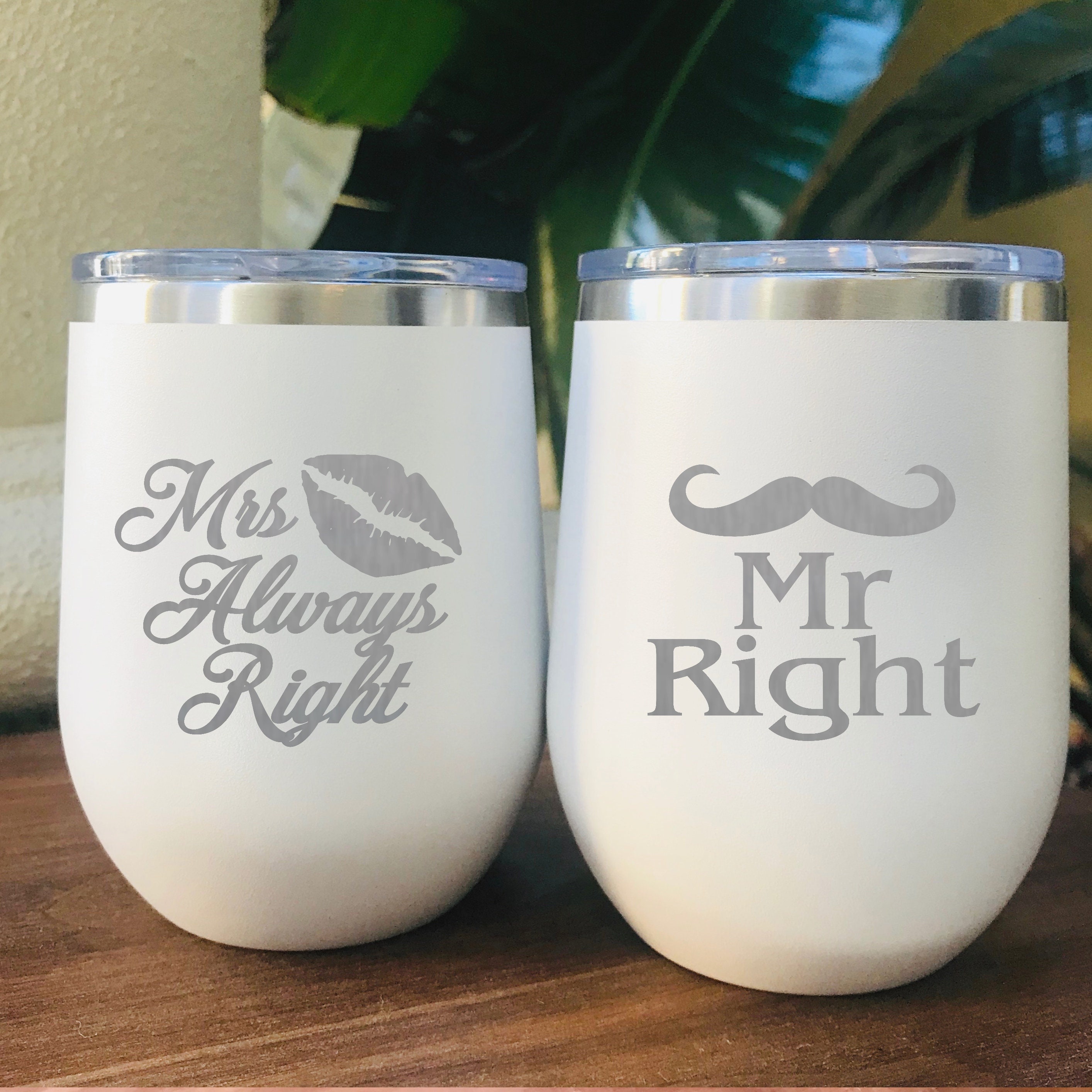 Set Of 2 Customized 12oz Wine Tumblers With Lid Engraved Mr Etsy