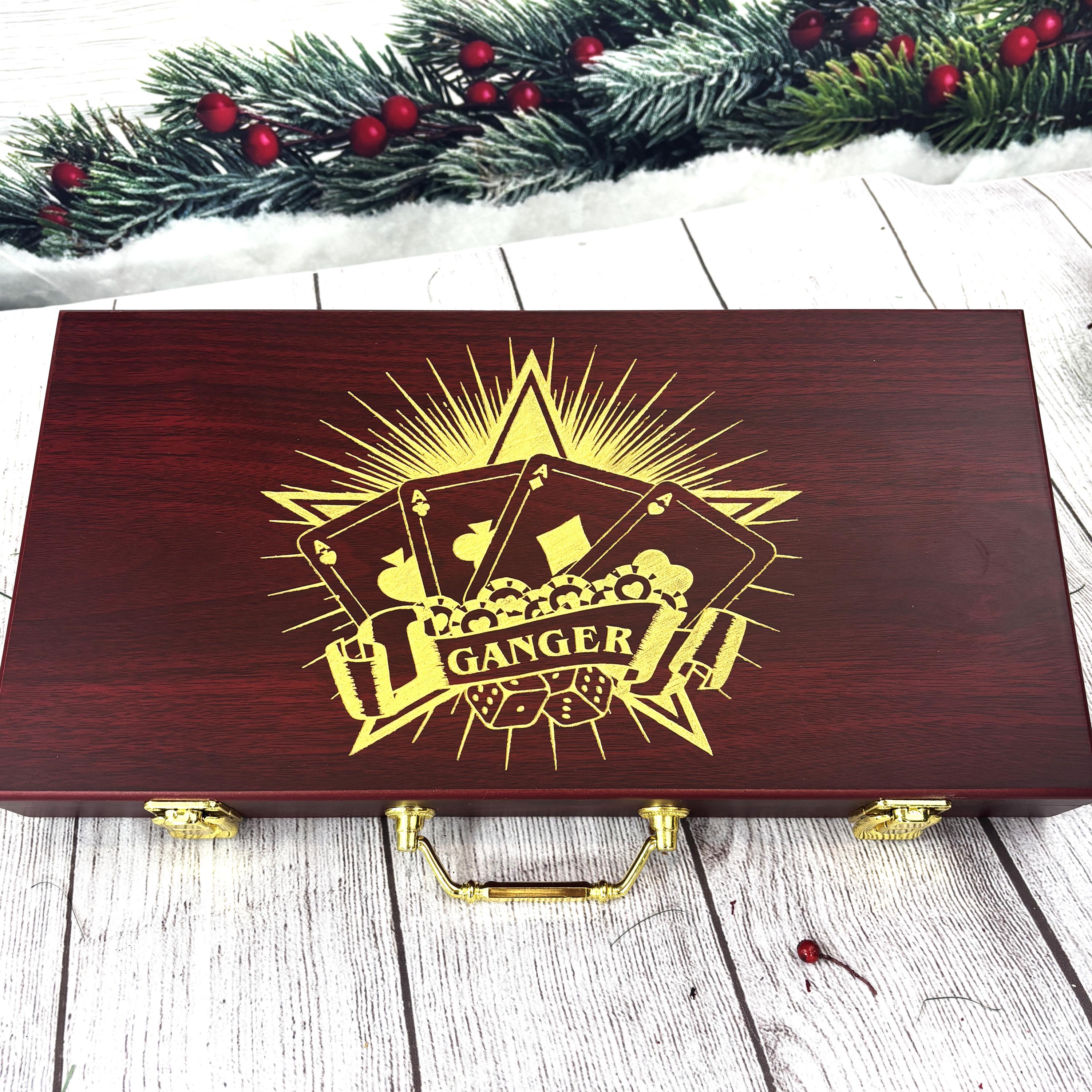 Custom Engraved Poker Chip Set, Wood Box Poker Set, Personalized Poker ...