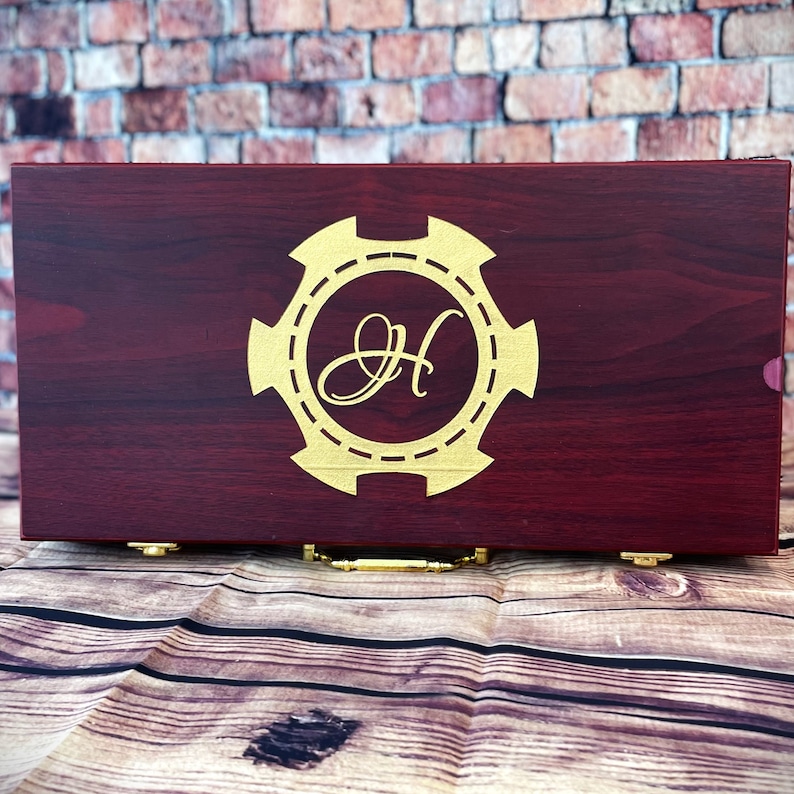Custom Engraved Poker Chip Set, Wood Box Poker Set, Personalized Poker ...