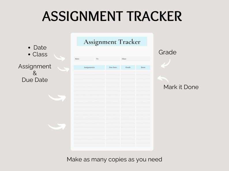Student Planner Printable: Class Schedule, Assignment & Grade Tracker ...
