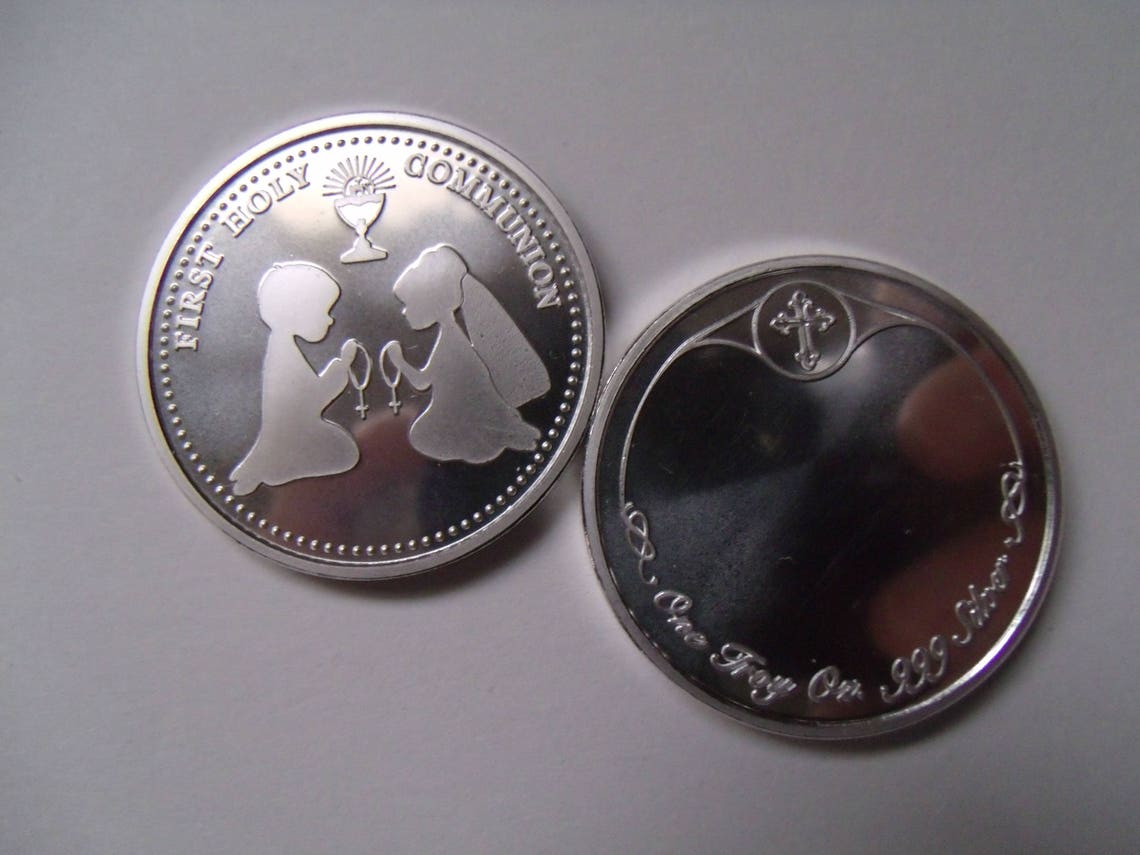 First Holy Communion Coin 1 Oz Fine .999 Silver Engravable Holy ...