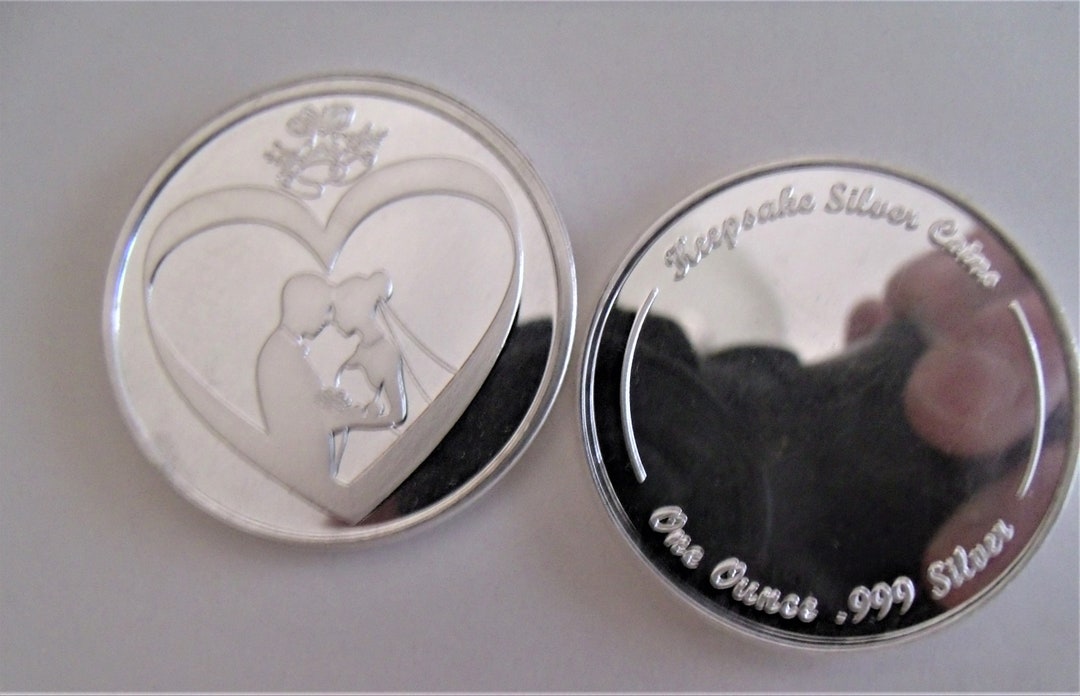 Fine .999 Silver 1 Oz Engravable Bride & Groom Wedding/anniversary Coin ...