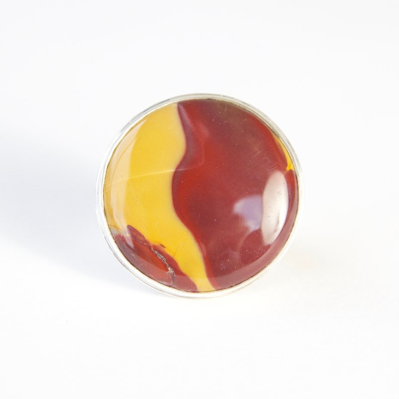 Large Yellow and Red Round Mookaite Gemstone Ring Set in Sterling ...