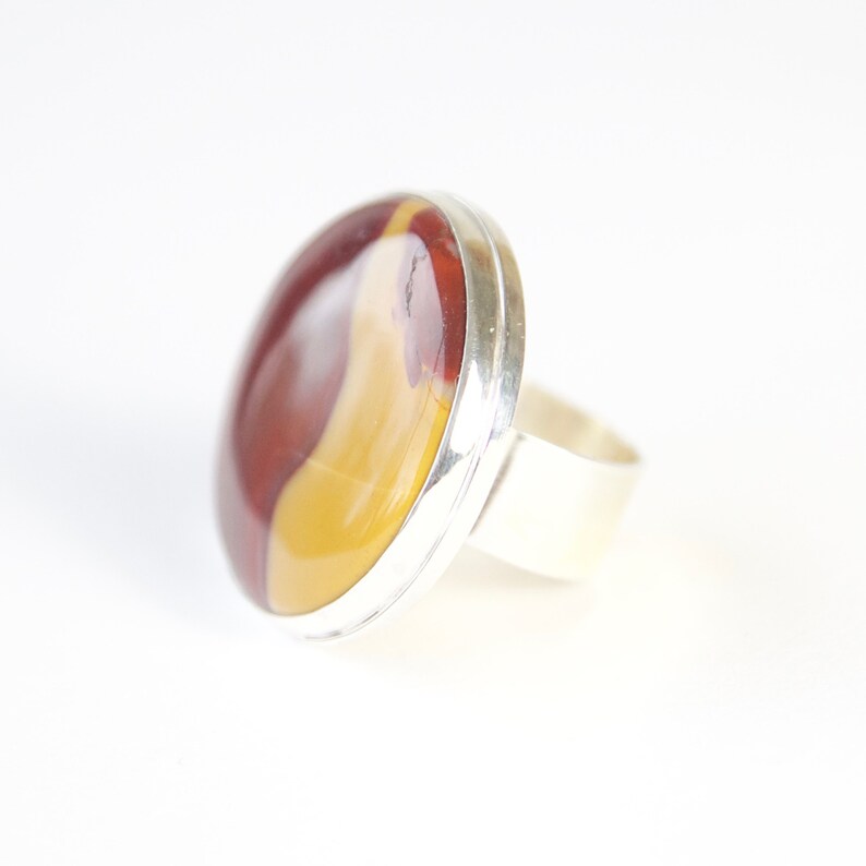 Large Yellow and Red Round Mookaite Gemstone Ring Set in Sterling ...