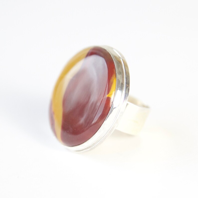 Large Yellow and Red Round Mookaite Gemstone Ring Set in Sterling ...